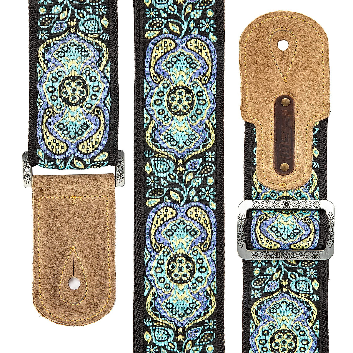 M33 Guitar Strap Vintage Woven Collection Strap Set For Acoustic, Bass and Electric Guitars Includes Strap Button + Locks +Picks. Awesome Christmas Gift for Men & Women Guitarists