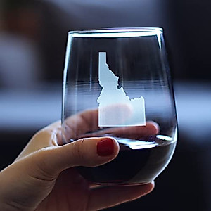 Idaho State Outline Stemless Wine Glass - State Themed Drinking Decor and Gifts for Idahoan Women & Men - Large 17 Oz Glasses