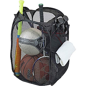 2 Pack - SimpleHouseware Mesh Pop-Up Laundry Hamper Basket with Side Pocket, Black