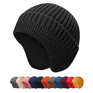 HiRui Knitted Beanie Hats Winter Hats Ear Covers for Men Women Kids Warm Slouchy (Black)