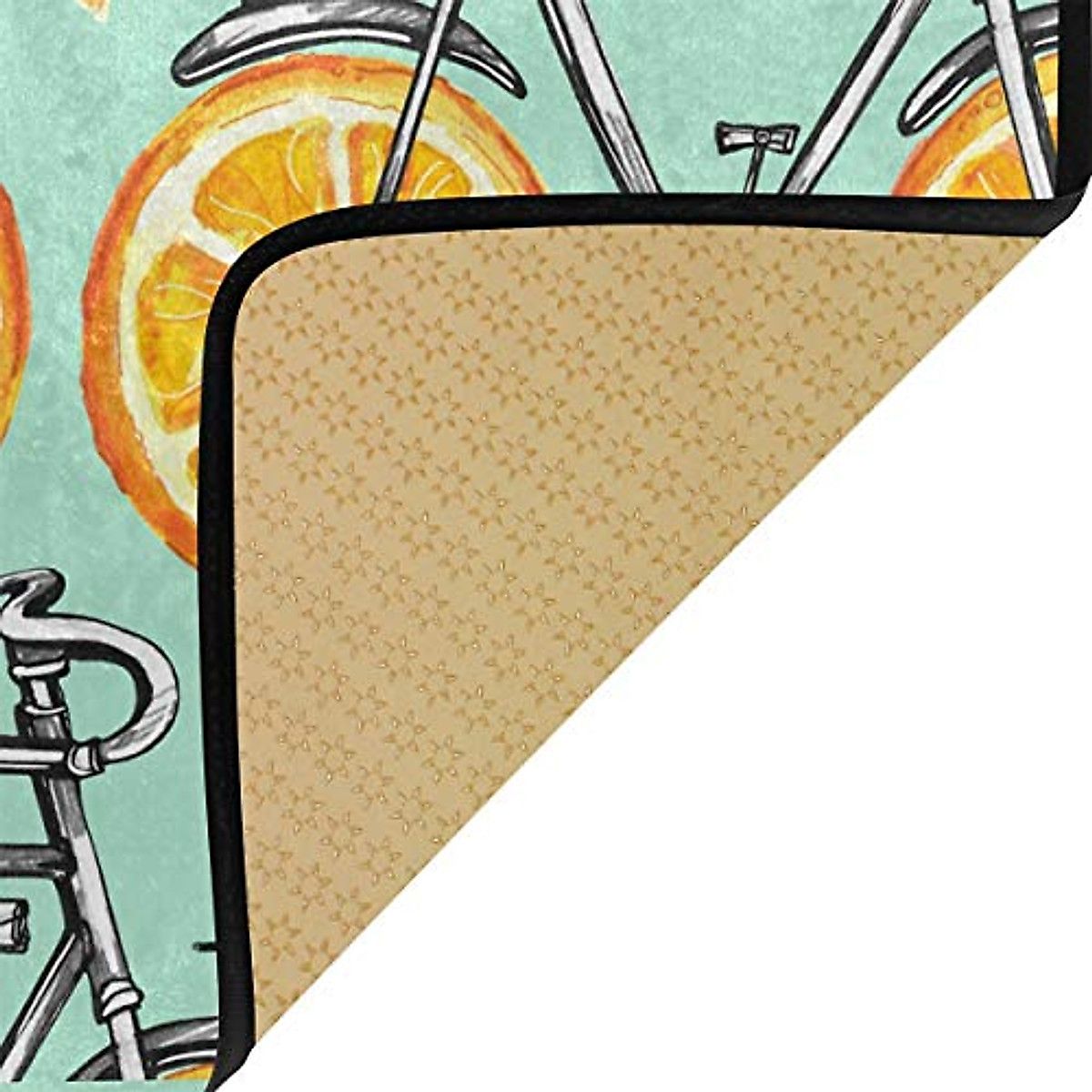 ALAZA Kitchen Mats for Floor, Yellow Lemon Kitchen Rug Doormat for Kitchen Bathroom Decor 39 x 20 Inch Bicycles with Orange Wheels