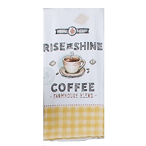 Kay Dee Designs Farmhouse Blend Coffee Cup 4 Piece Kitchen Linen Bundle, 2 Towels and 2 Grabber Mitts
