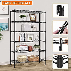 Wire Shelving Unit, Metal , with Wheels 6 Tier 2100lbs 48in L×18in W×82in H Storage Shelves Height Adjustable NSF Heavy Duty Steel Shelf Movable for Kitchen Garage Warehouse Commercial Rack, Black
