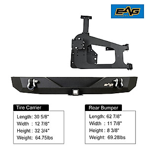 EAG JK Rear Bumper W/Tire Carrier & Adjustable Tire Mount Fit for 2007-2018 Wrangler JK