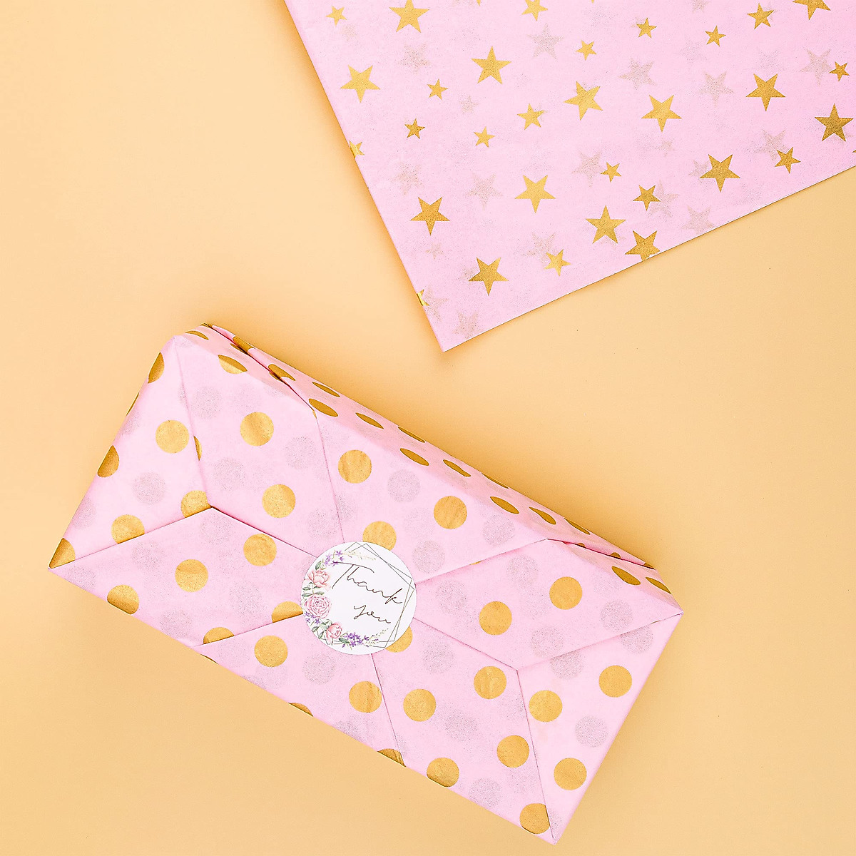 MR FIVE Pink Gold Polka Dot Tissue Paper Bulk,20" x 28",Gift Wrapping Tissue Paper,Tissue Paper for Gift Bags,Wrapping Paper for Baby Shower Graduation,Birthday,Holiday Party Decoration,30 Sheets