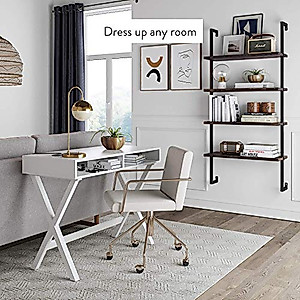 Nathan James Theo 4-Shelf Bookcase, Floating Wall Mount Shelves with Natural Wood and Industrial Pipe Metal Frame, Nutmeg/Black