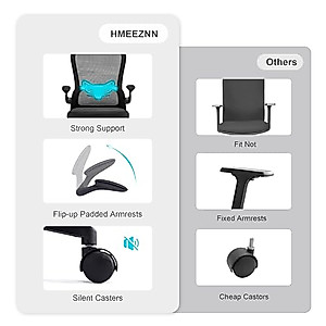 HMeeZnn Ergonomic Office Chair, Desk Chairs with Wheels Mesh Computer Chair Mid Back Swivel Chair with Adjustable Armrest Lumbar Support for Home Office Executive Work Study, Black