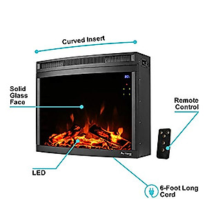 e-Flame USA Edmonton 28-inch Curved LED Electric Fireplace Stove Insert with Remote - 3-D Log and Fire Effect
