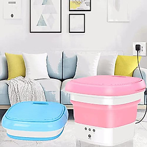 Portable Washing Machine, Mini Folding Washer and Dryer Combo,with Small Foldable Drain Basket for Underwear, Socks, Baby Clothes, Travel, Camping, RV, Dorm, Easy to Carry (Pink)
