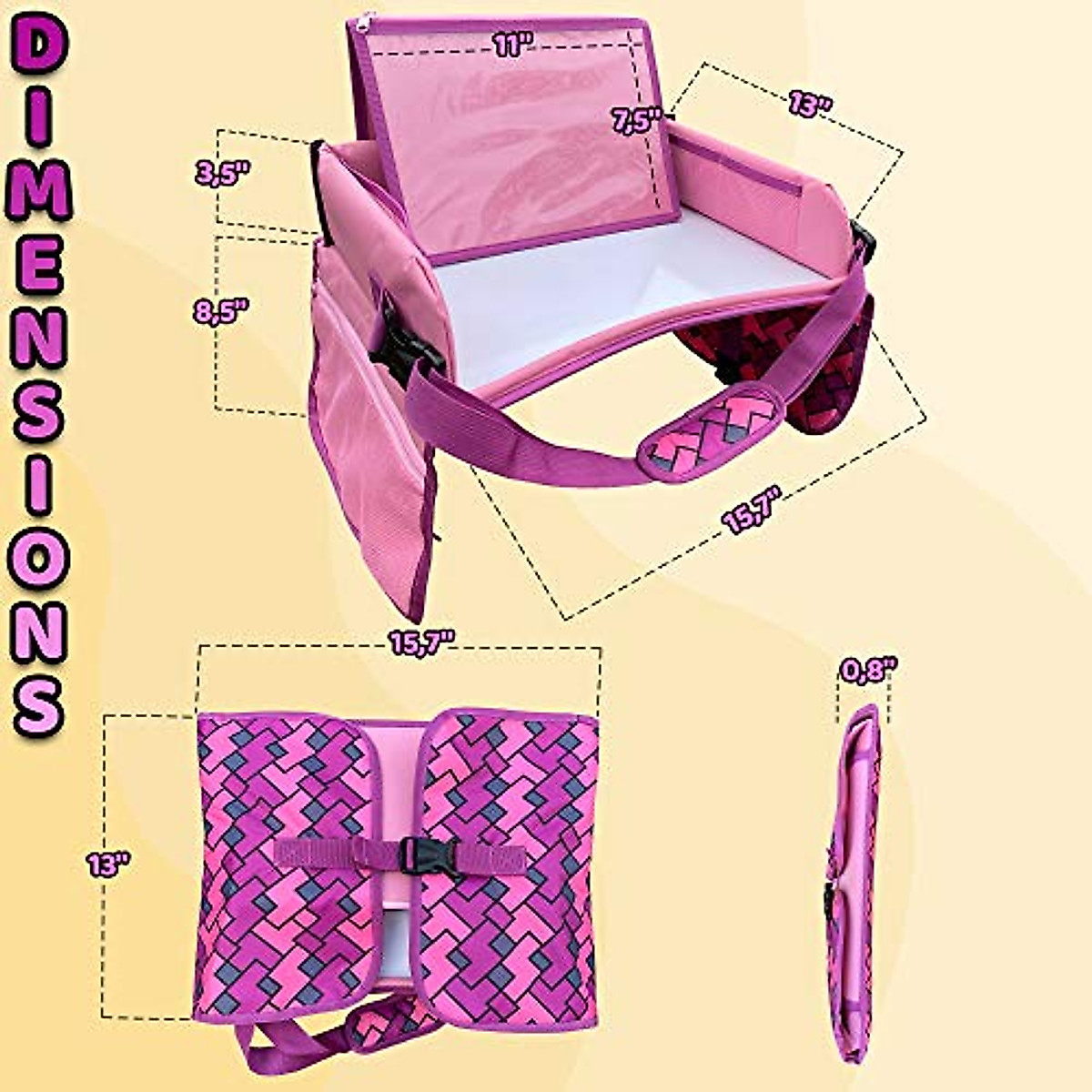 Madson Kids Travel Tray - Toddler Car Seat - Lap Desk & Dry Erase Board - Activity Organizer with Markers - Food & Snack Table - Tablet & Cup Holder, Road Trip Essential, Portable Desk for Kids