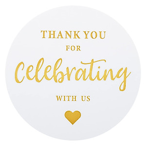 G2PLUS Thank You for Celebrating with Us Stickers,60PCS 2 Inch Round Thank You Sticker Labels for Invitation Envelopes for Wedding, Birthday Baby Shower, Party Favor (Gold)