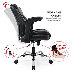 CHAIRMAN Multi-Purpose Premium Bonded Leather Padded Mid-Back Adjustable-Height/Tilt, Swivel Office Computer Desk Task Chair with Functional Arms, Black