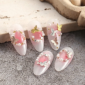 3D Butterfly Pearl Nail Charms Gems Accessories Flamingo Summer Party Nail Art Decoration Sticker Hand Account Stickers 3 Piece Set