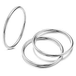 LOYALLOOK 3pcs 1mm Stainless Steel Women's Plain Band Knuckle Stacking Midi Rings Comfort Fit Silver Tone Size 9