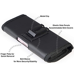 Case for Motorola Phone, Nakedcellphone Black Vegan Leather Horizontal Pouch [Metal Clip, Belt Harness, Magnetic Closure] for Moto ThinkPhone, Edge, Edge+, G Power 5G, G Play, Nokia C300/C110/G310