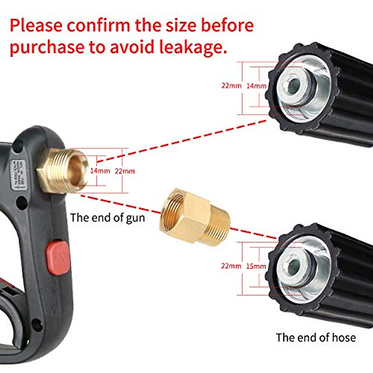 CHAVOR Pressure Washer Short Gun, 5 Nozzle Tips, 7 Inch Extension Curved Rod, M22 Fitting, Hot and Cold Water Replacement, 5000 PSI