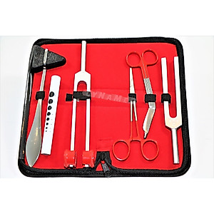 6 Pcs Reflex Percussion Taylor Hammer Penlight Tuning Fork C 256 C 512 Bandage Scissors 5.5 Inches Hemostat Forceps 5.5 Inches Cynamed