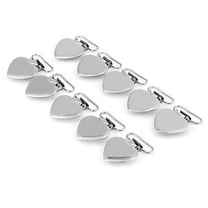 10Pcs Heart Suspender Clips, 20mm Baby Teething Toys Silver Blankets Clips Heart Shaped Suspender Braces Clips Holder for Baby Home Use