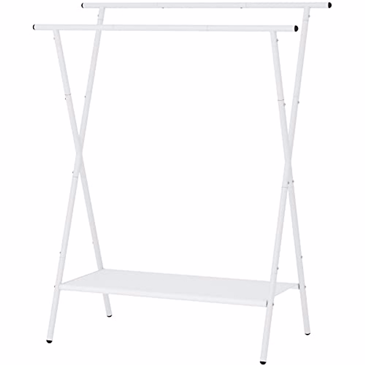 Laiensia Double Rods Clothing Racks, Portable Clothing Hanging Garment Rack with Bottom Oxford Cloth Shelves, White