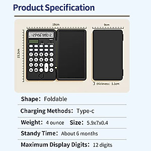 NEWYES Portable Calculator with Notepad, Basic Calculator with Writing Tablet,12 Digits Large Display Rechargeable Solar Power Desk Calculator for Office, School (Black)