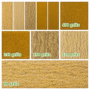 Micro Sander Kit with 50Pcs Sand Paper, 80 to 400 Grit Sandpaper Sheets 3.5 x 1.1 Inch Wet Dry Detail Sandpaper,Finger Sander for Crafts Wood Furniture Finishing,Metal Polishing 80/120/ 180/240/400