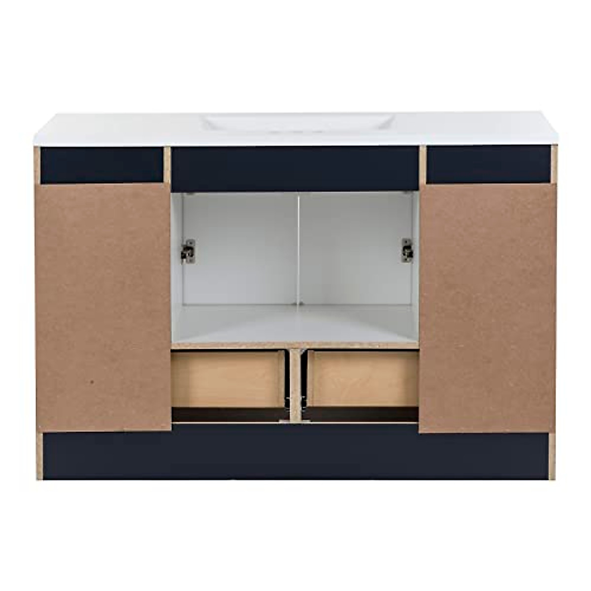 Spring Mill Cabinets Emlyn 48 Inch Bathroom Vanity with White Single Sink Top, 3 Cabinets, 2 Shelves, 2 Drawers, 48.5" W x 18.75" D x 32.89" H, Deep Blue