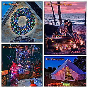 QITONG Solar Fairy Lights Outdoor Waterproof, 2 Pack Each 33ft 100 LED Solar String Lights Multicolor, 8 Modes Silver Wire Solar Mini Twinkle Lights