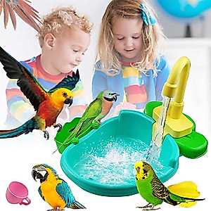 JZRH Parrot Automatic Bathtub Toys Faucet Multifunctional Shower Box Pet Pool Birdbath Bowl Fountain Small Animals Parakeets,Budgie,Cockatiel Bird Feeder(Blue),13.9 x 9.29 x 3.03 in 34.5*24.8*8.2CM