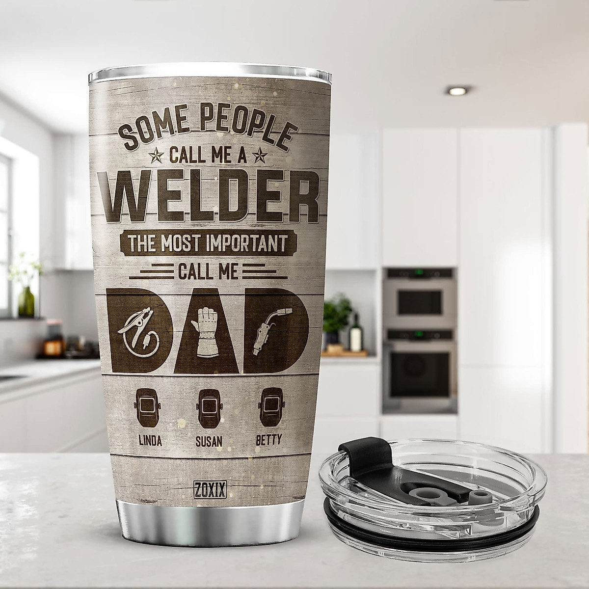ZOXIX The Most Important Call Me Dad Tumbler Personalized Photo Gifts For Daddy From Kids Welder Accessories Gift For Father Stainless Steel Cup 20oz Cool Welding Gifts For Dad