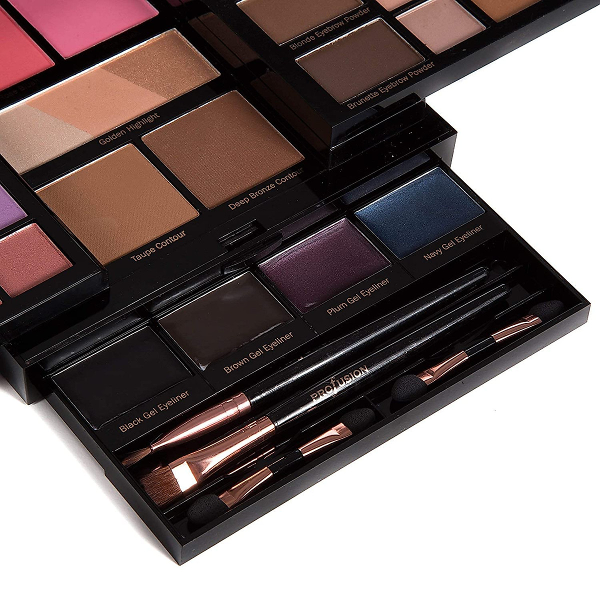 Profusion Cosmetics - Pro Elevation Kit - Starter Makeup Artist Kit Eyeshadows Lip Shades Gel Eyeliners Highlighters Contour Bronzer Brow Powder Eyebrow Wax Eyebrow Highlighter Applicator Brushes