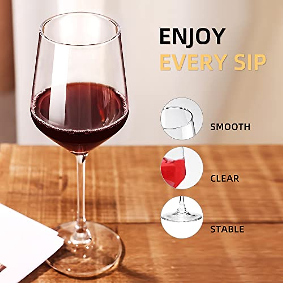 HAKEEMI Laser Cold Cutting Wine Glasses Set of 8, 17 oz Clear Wine Glasses with Stem, Dishwasher Safe