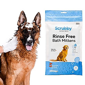 Scrubby Pet No Rinse Pet Wipes, Rinse Free Shampoo Mittens for Dogs and Cats, Bath Wipes for Bathing and Washing Pets, Hypoallergenic No Rinse Wash Mitt for Grooming, Lather Wipe Dry