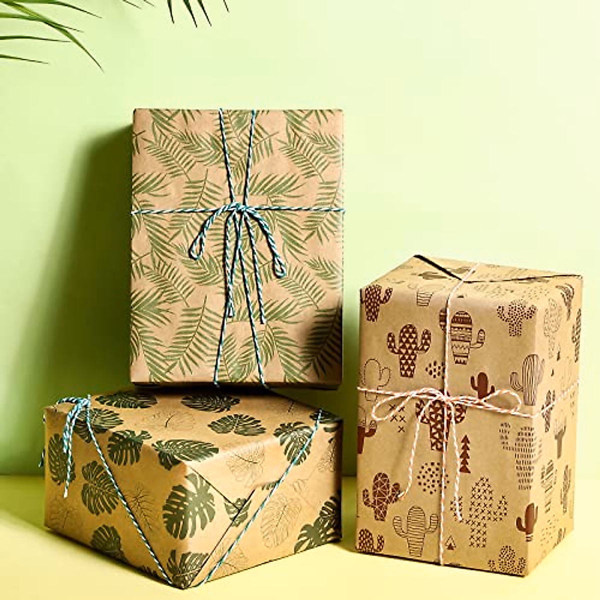 Packanewly Kraft Wrapping Paper Sheet - 6 Sheets Summer Design Reversible Gift Brown Wrap Paper - 17.5 x 30 inches per Sheet
