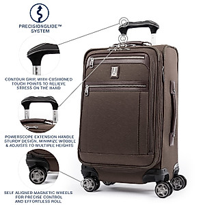 Travelpro Platinum Elite Softside Expandable Carry on Luggage, 8 Wheel Spinner Suitcase, USB Port, Suiter, Men and Women, Rich Espresso Brown, Carry On 21-Inch