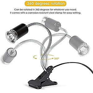 KABASI Reptile Heat Lamp, Basking Spot Lamp with Clamp, UVA + UVB Full Spectrum Sun Lamp with 360°Rotatable Clips and Dimmable Switch, 25W+50W Heating Light Lamp for Lizard Turtle Snake Amphibian