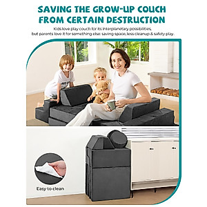 Kidirect Modular Kids Play Couch, K12 320+DIY Convertible Foam Couch for Boys & Girls, Versatile Foam Fort Building Set, Child Sectional Kids Sofa for Playroom Bedroom(Space Grey)