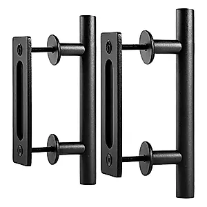 EaseLife 2 Pack 10" Sliding Barn Door Handles and Pulls,Rustic Double Sided Hardware Set,Heavy Duty,Matte Black Powder Coated Finish,Easy Install