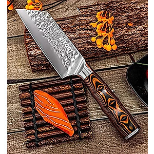Kitory Kiritsuke Chef Knife 5.5", Small Japanese Kitchen Knives, HC German Stainless Steel, Hammered Finish Blade, Pakkawood Handle Cooking Cutlery 2025 Gifts for Home&Restaurant