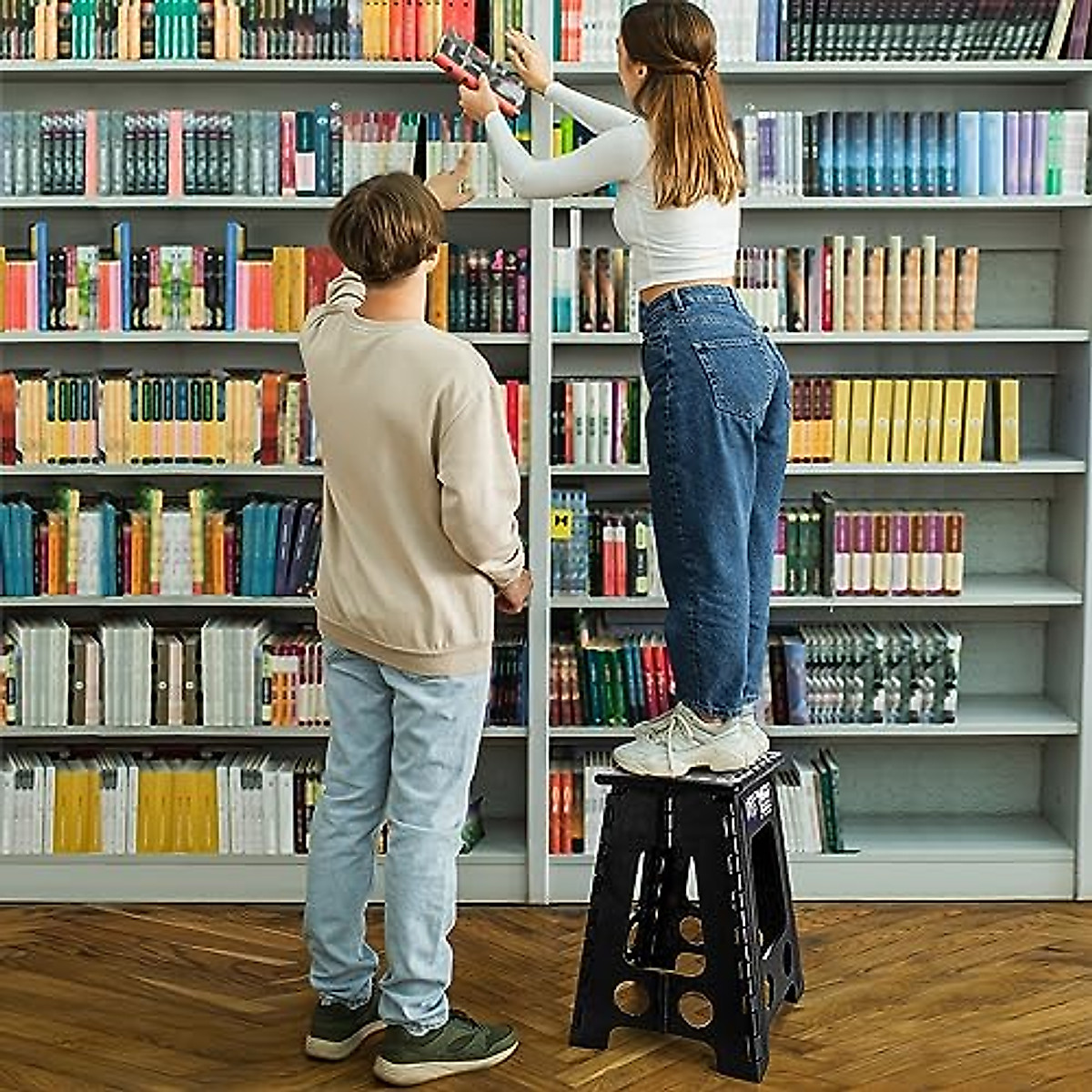 Delxo 17.5 Inch Folding Step Stool, Heavy Duty Foldable Stool for Adults,Premium Portable Collapsible Plastic Step Stool,Non Slip Folding Stools for Kitchen Bathroom Bedroom Up to 400LBS,(Black 1PC)