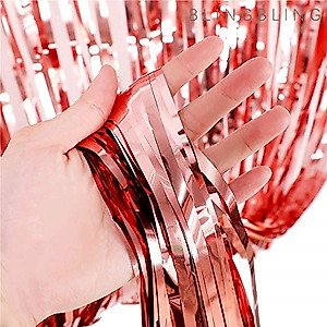 2 Pcs 3.2ft x 8.2ft Shiny Rose Gold Metallic Tinsel Foil Fringe Curtains Photo Booth Backdrop for Birthday Wedding Holiday Celebration Bachelorette Party Decorations (Rose Gold)