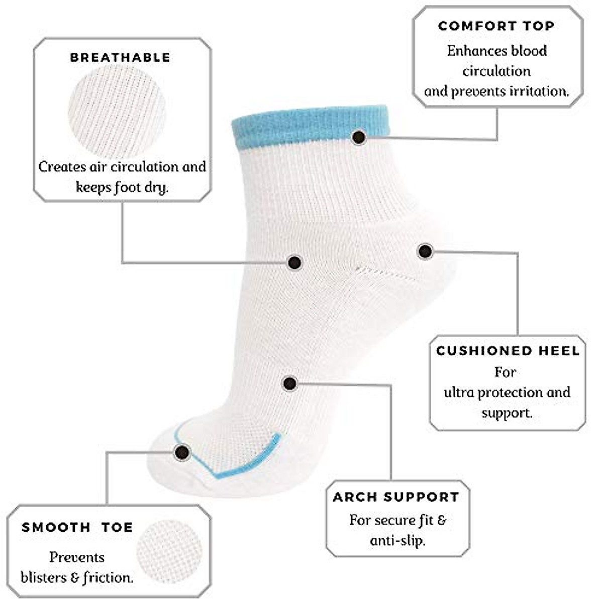 TECHSOCK Ankle Athletic Socks Womens Running Socks Arch Support - 6 Pairs