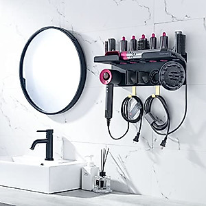 simpletome 2 in 1 Wall Mount Organizer for Dyson Airwrap Complete Styler and Supersonic Hair Dryer (Black)