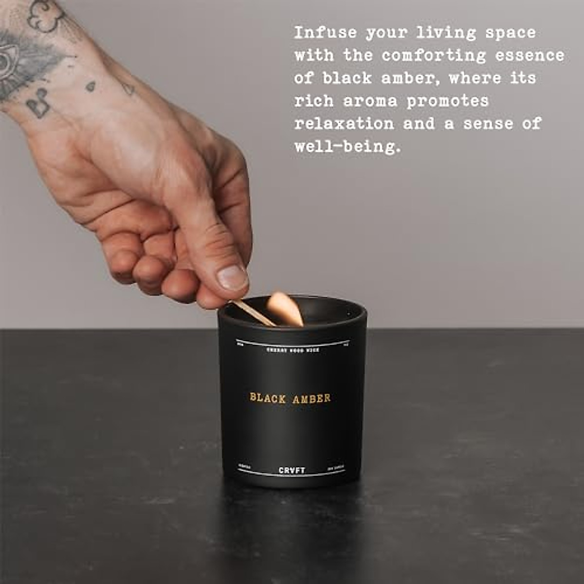 CRVFT Men's Candle - Cherry Wood Candle - Soy Candle 45 Hour Burn Time - Room Decor and Housewarming Gift for Men - 7oz/200g (Black Amber)