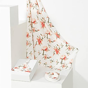 insular Swaddle Blankets Beanie Hat Headband Sets, Newborn Baby Girl Swaddle Sack, Receiving Blankets Infant Baby Gifts, Photo Props Photography(White Lily)