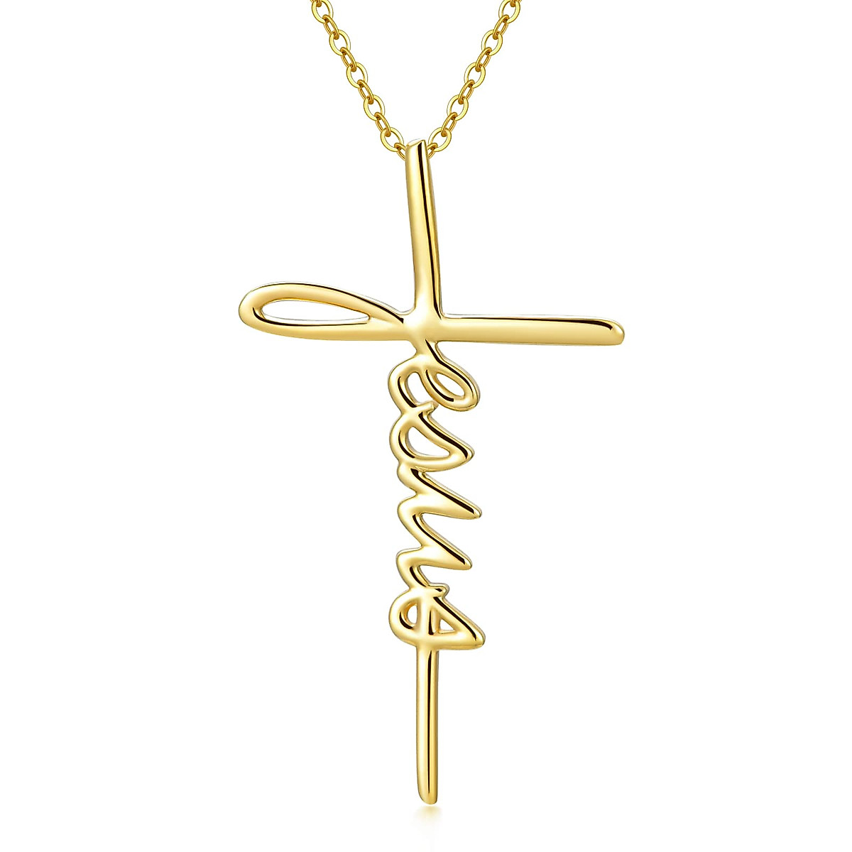 SISGEM Solid 14K Gold Jesus Cross Necklace Hope Believe Pendant Necklace Religious Jewelry for Women Anniversary Birthday Mother's Day