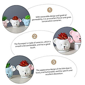 Asakkura 1pc Holder Bear-Shaped Planter Lovely Vase Mini Small Pot Creative Decorative Center Pottery Animals for Outdoor Bonsai Gardening Funny Cartoon Home Poholder Farmhouse Cute