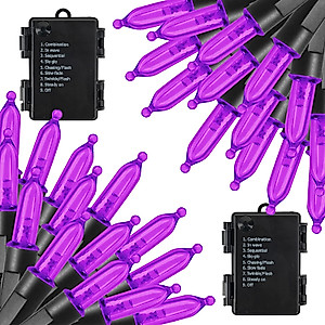 FUNPENY Halloween Clear Mini String Lights, Total 32FT 100LED Battery Operated Waterproof Fairy Lights with 8 Lighting Modes, Halloween Decorations for Indoor Outdoor Garden Party(Purple,2 Pack)