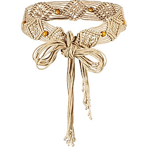 Hercicy Women Bohemian Style Belt Macrame Braid Waist Belt for Dresses Christmas (Khaki) Medium