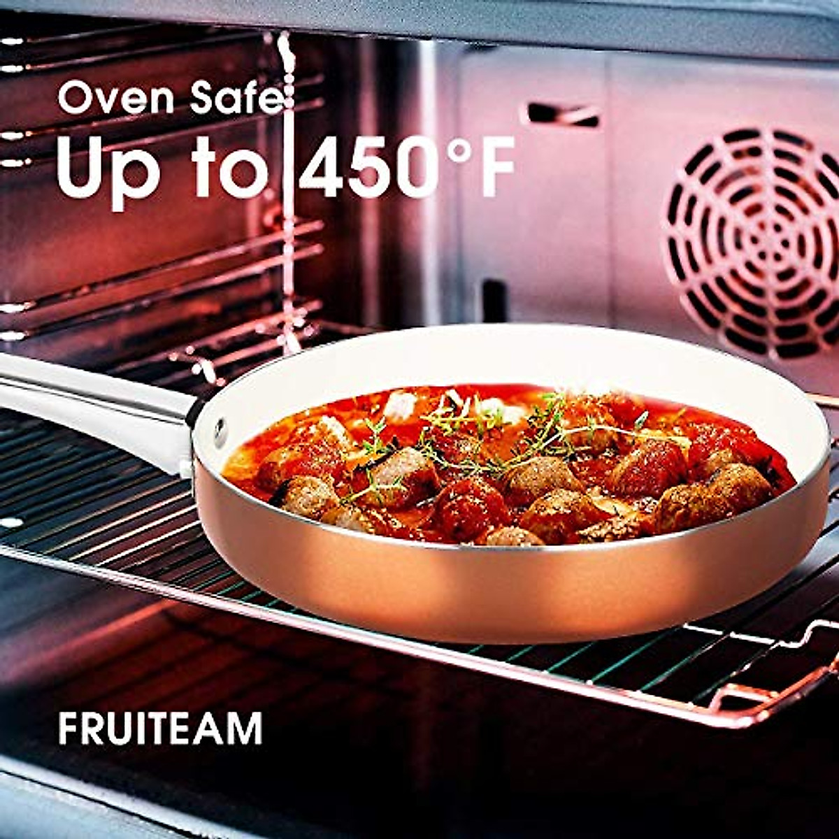 FRUITEAM 13-Piece Cookware Set Non-stick Ceramic Coating Cooking Set, Induction Pots Pans Set with Lids, Heavy Duty Stainless Steel Handles, Induction, Oven, Gas, Stovetops Compatible for Family Meals