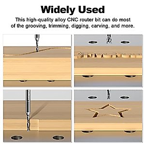 FivePears Up&Down Cut Compression Spiral Router Bit for CNC, 1/8 inch Cutting Diameter and 3/4 inch Cutting Length 1/4 in Shank Carbide End Mill Router Bit for Wood Carving Engraving Grinding Grooving